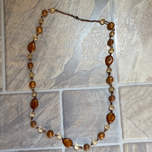 Jewelry | Rust Brown Cream Plastic Bead Necklace | Poshmark